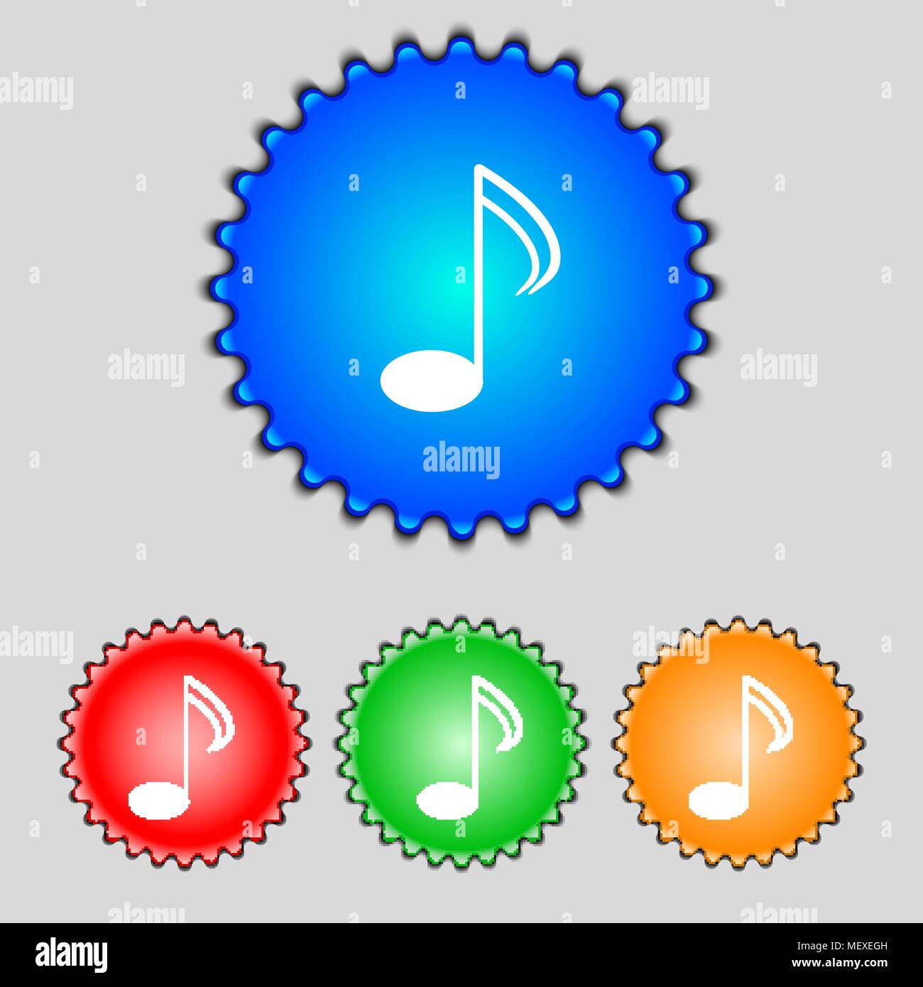 Music note sign icon. Musical symbol. Set colourful buttons. Vector ...