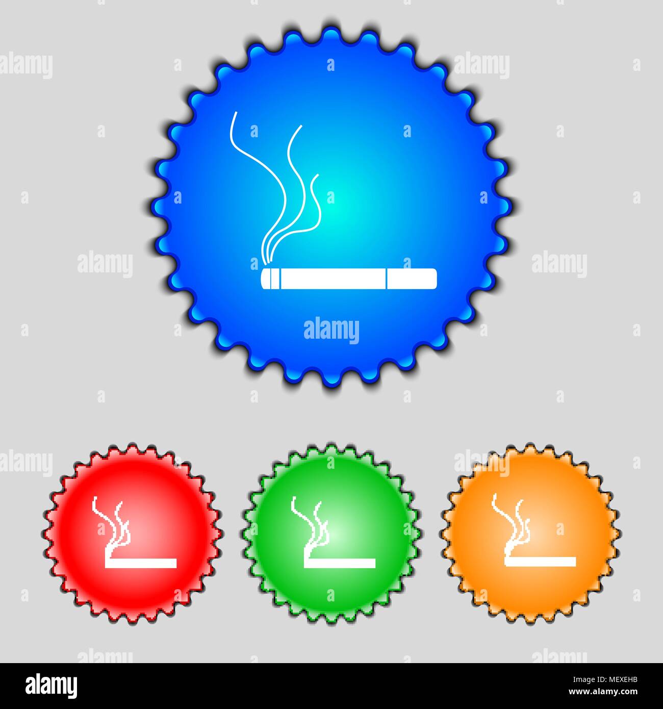 Smoking sign icon. Cigarette symbol. Set colourful buttons. Vector ...