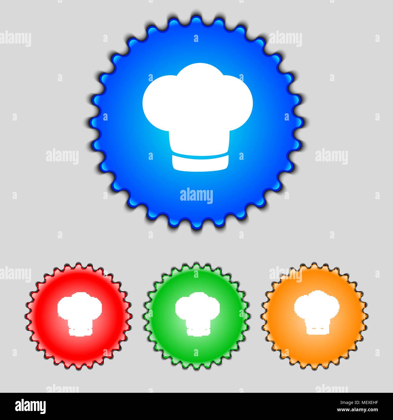 Chef hat sign icon. Cooking symbol. Cooks hat. Set colourful buttons ...