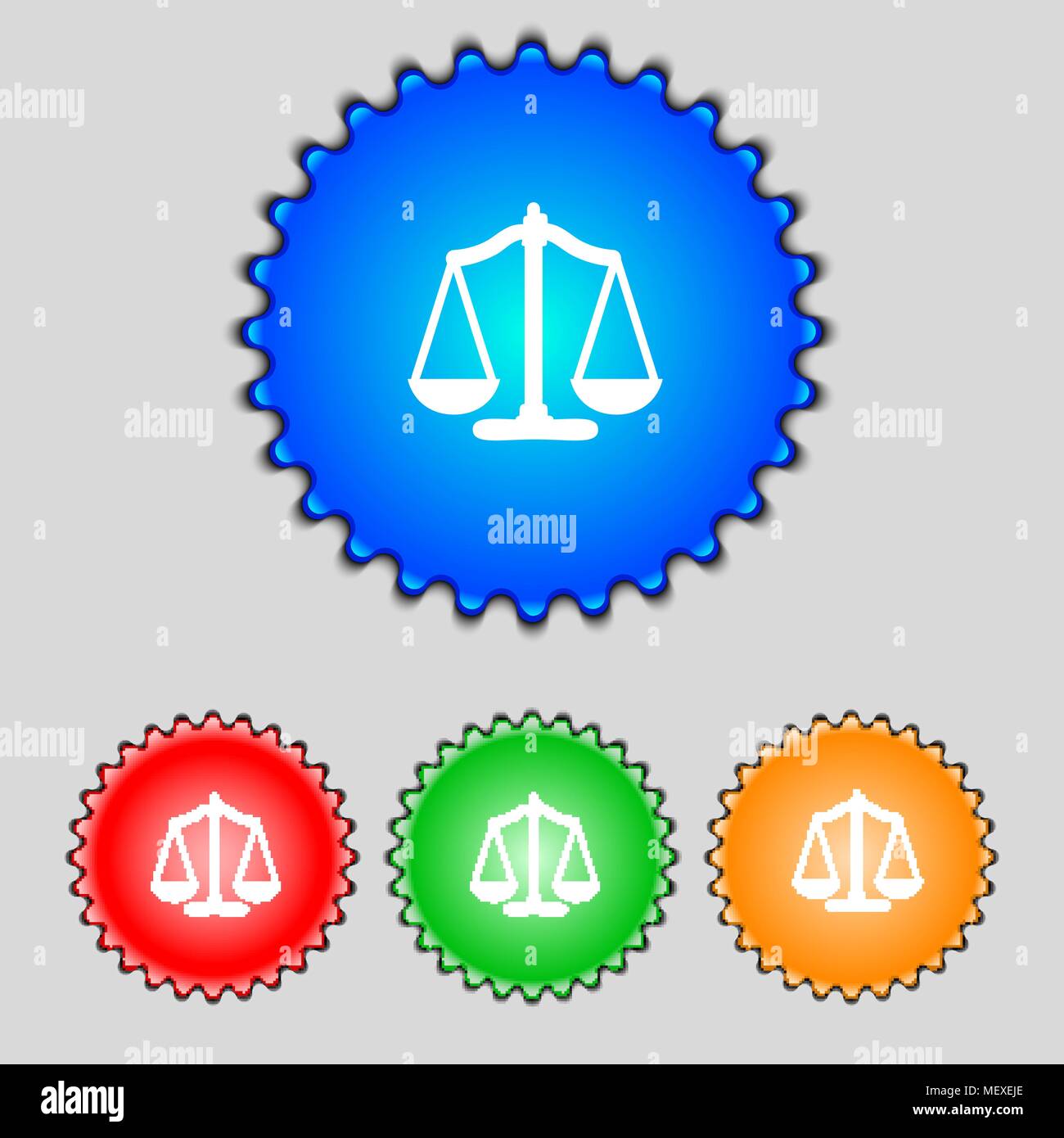 Scales of Justice sign icon. Court law symbol. Set colourful buttons ...