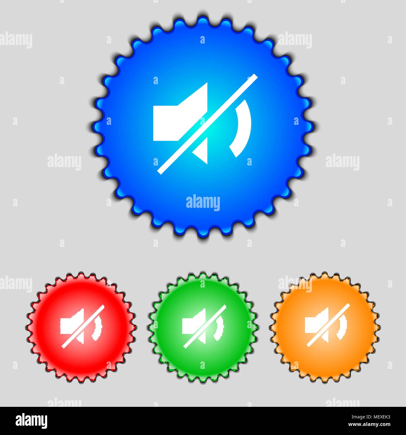 Mute speaker sign icon. Sound symbol. Set colourful buttons. Vector ...