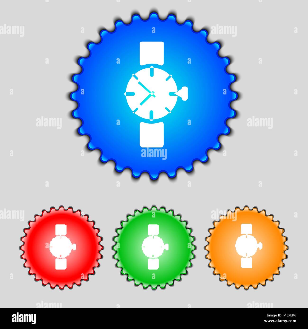 Wrist Watch sign icon. Mechanical clock symbol. Set colourful buttons ...
