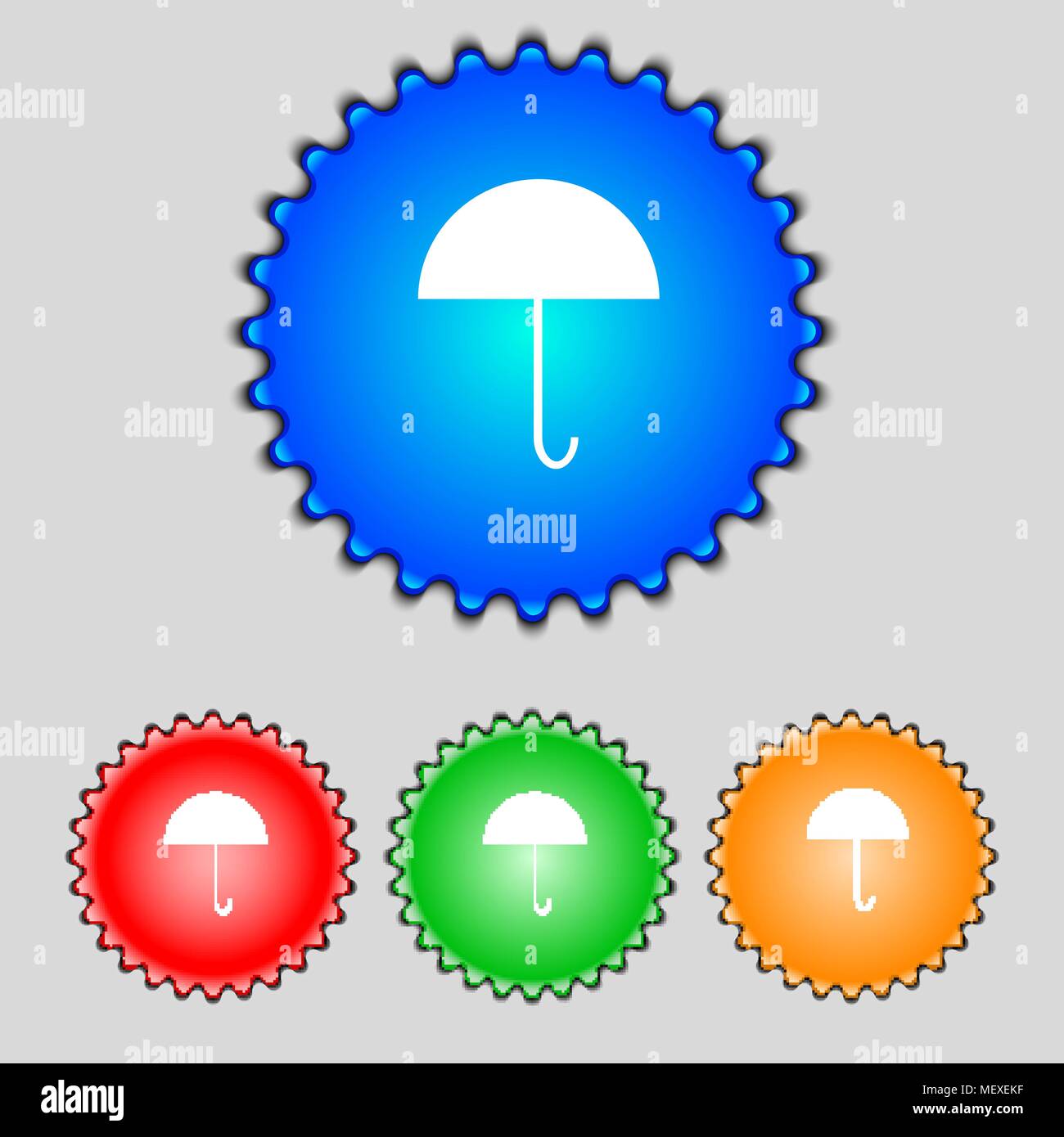 Umbrella sign icon. Rain protection symbol. Set colourful buttons ...
