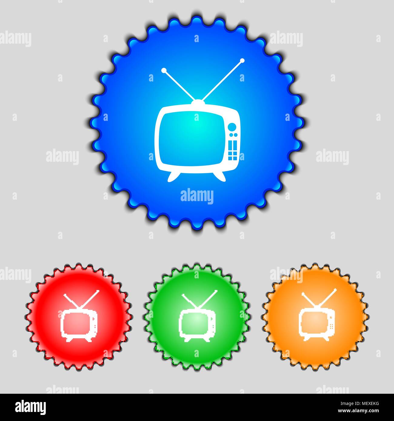 Retro TV mode sign icon. Television set symbol. Set colourful buttons ...