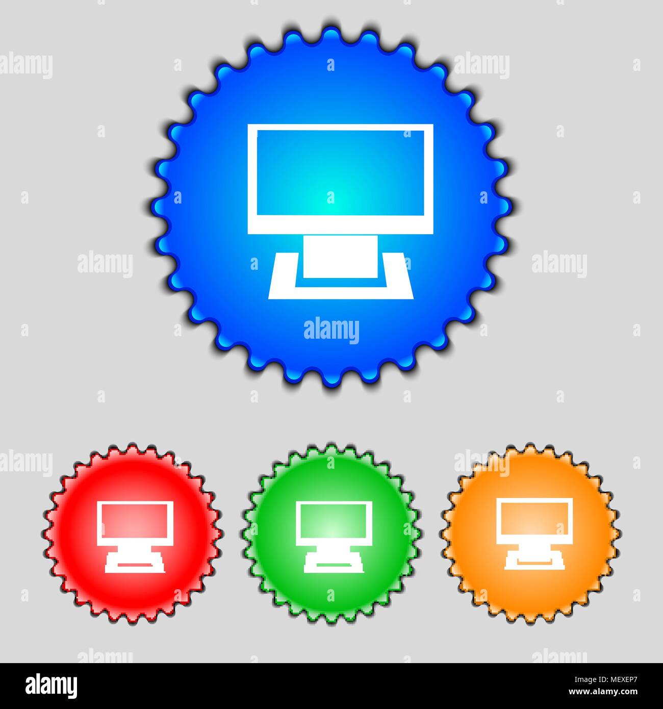 Computer widescreen monitor sign icon. Set colourful buttons. Modern UI ...