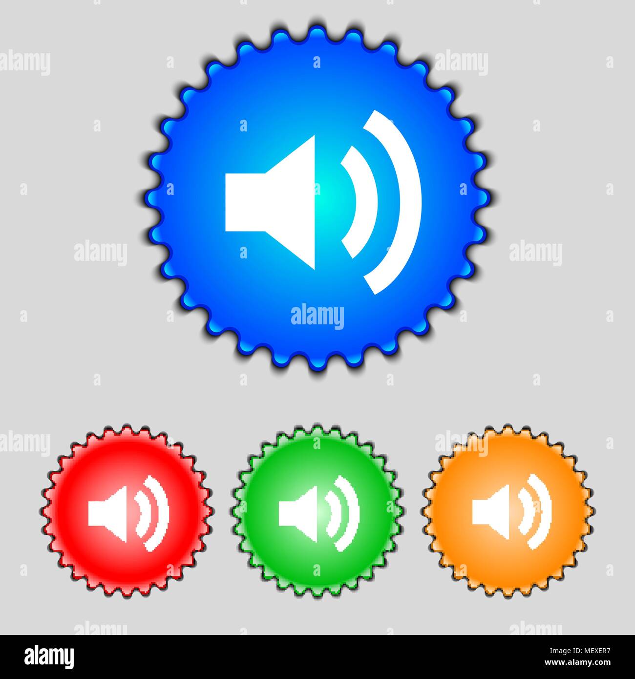Speaker volume sign icon. Sound symbol. Set colourful buttons. Vector ...
