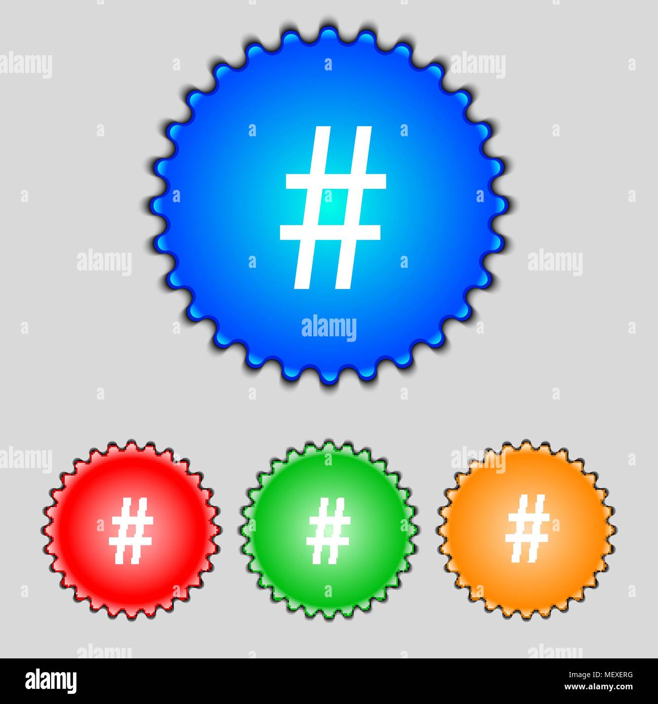 hash tag icon. Set colourful buttons sign. Vector illustration Stock ...