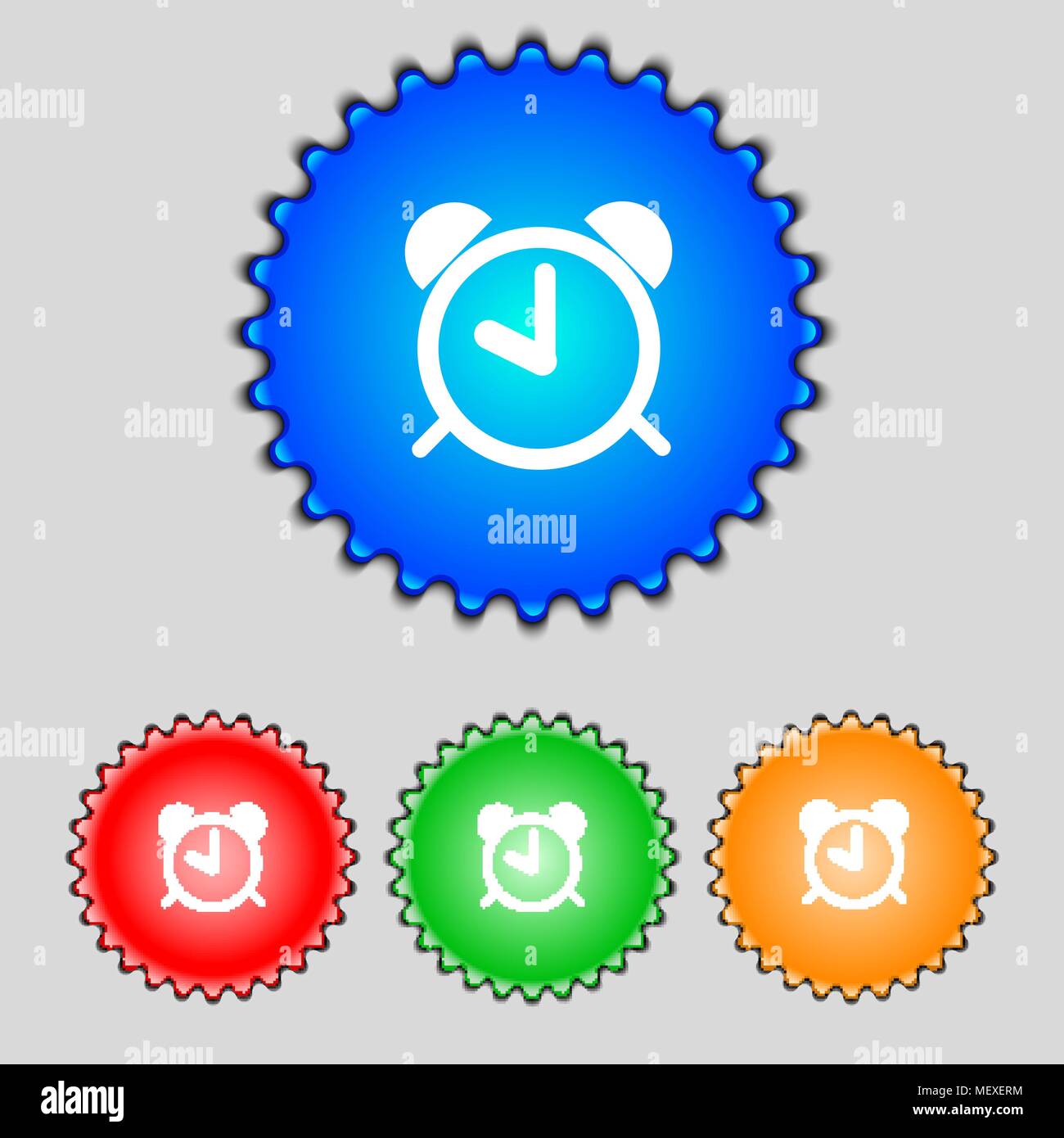 Alarm clock sign icon. Wake up alarm symbol. Set colourful buttons ...