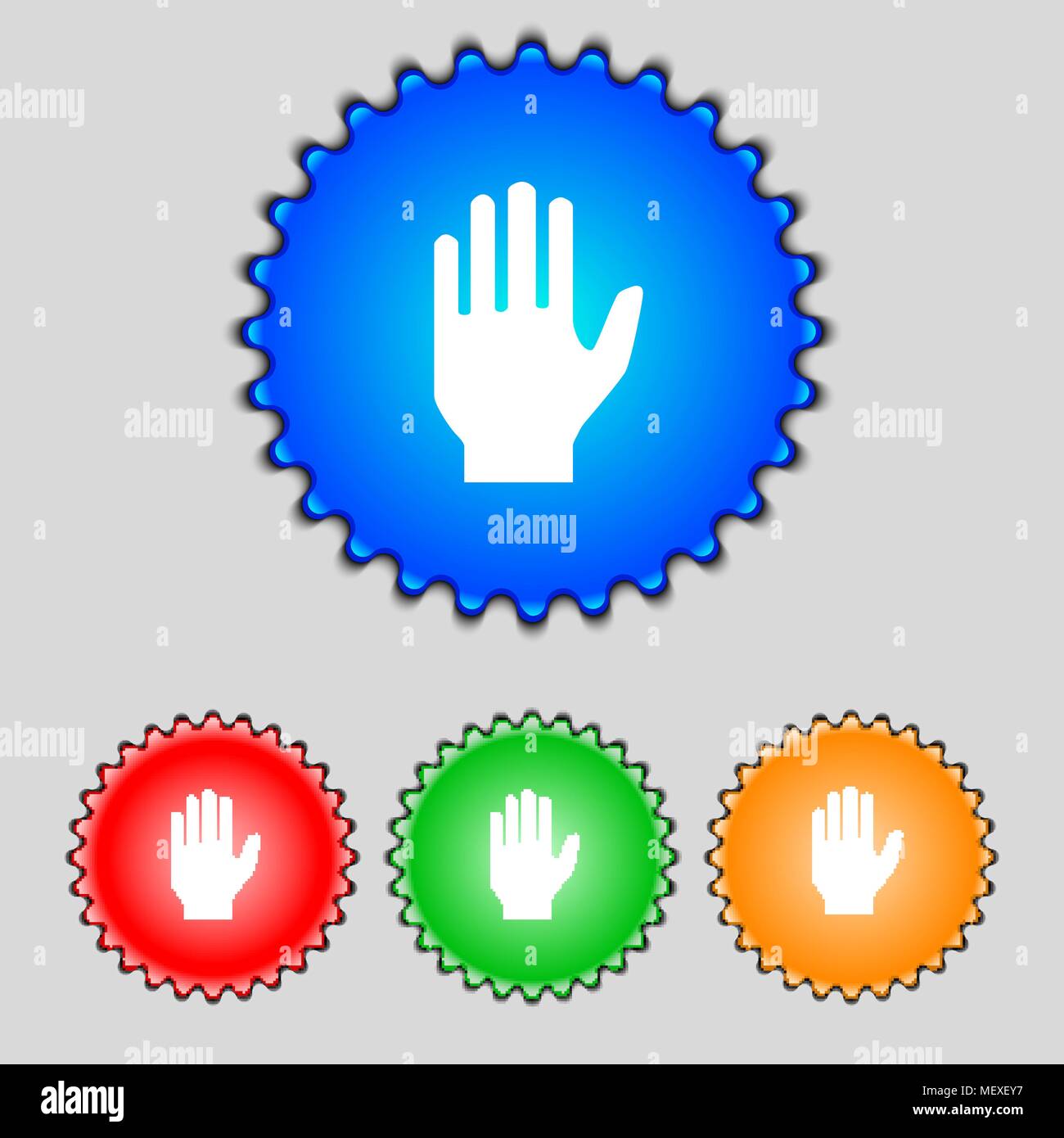 Hand print sign icon. Stop symbol. Set colour buttons. Vector ...