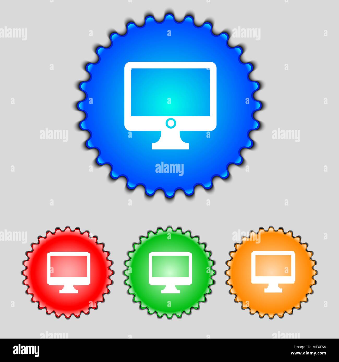 Computer widescreen monitor sign icon. Set colur buttons. Vector ...
