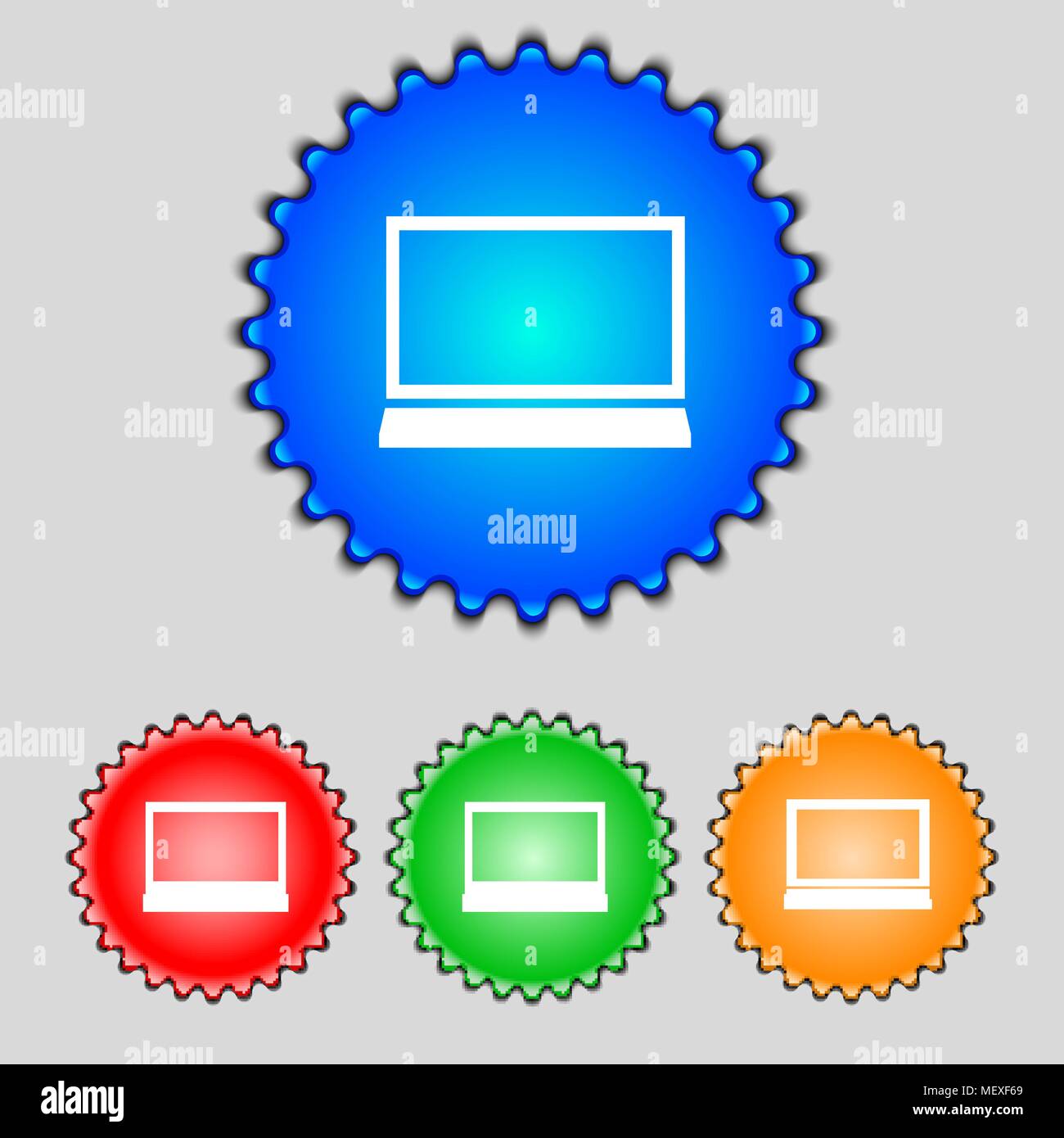 Laptop sign icon. Notebook pc symbol. Set colur buttons. Vector ...