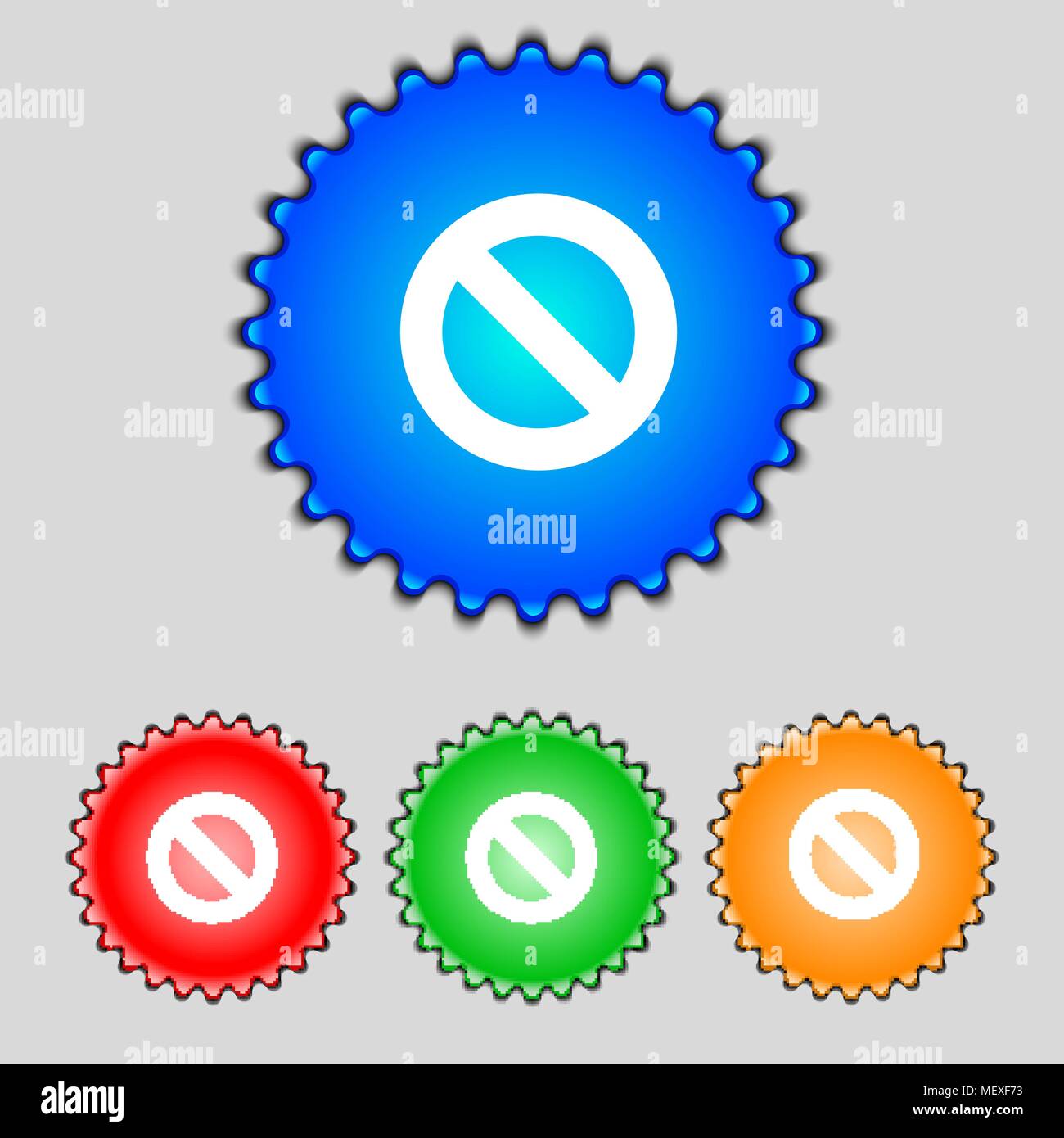 Stop sign icon. Prohibition symbol. No sign. Set colourful buttons ...