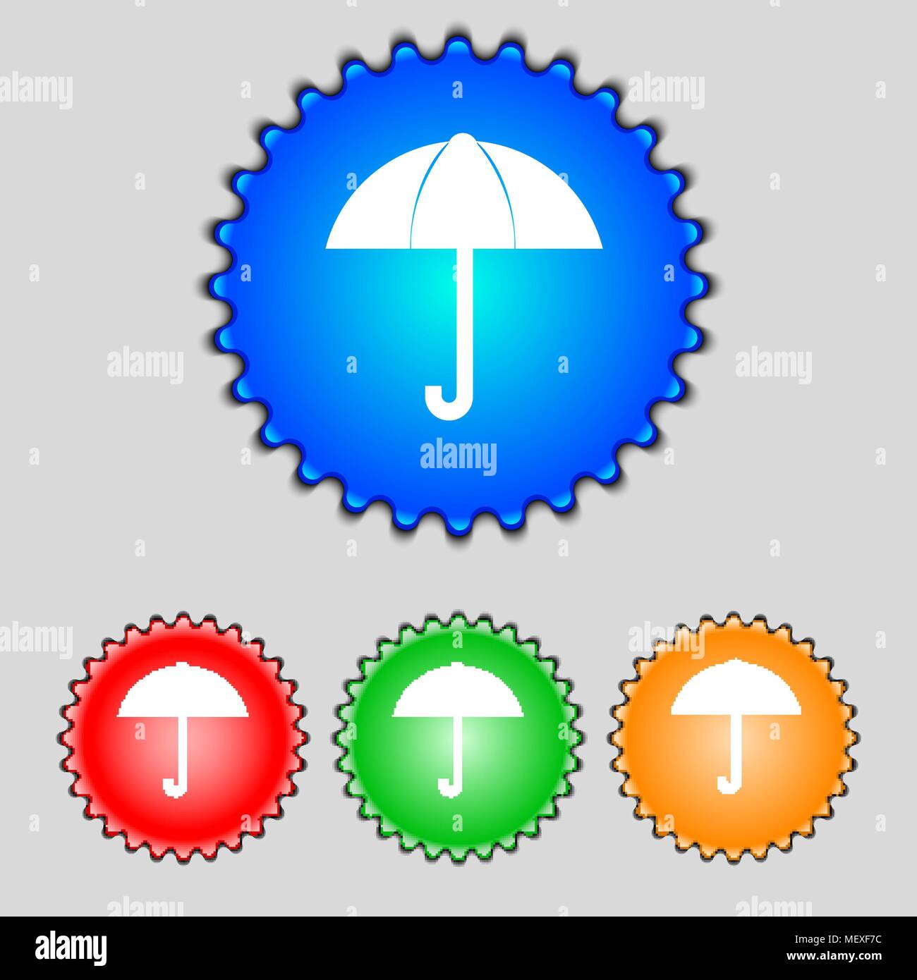 Umbrella sign icon. Rain protection symbol. Set colourful buttons ...