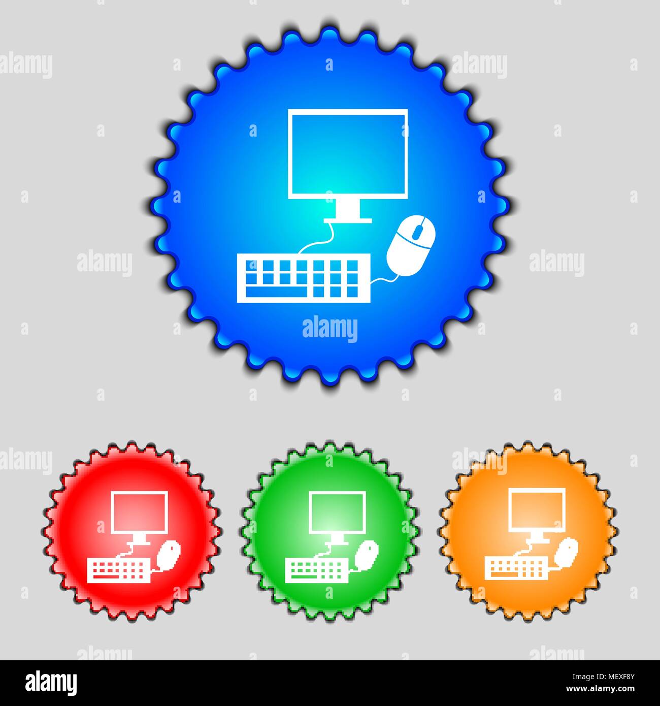 Computer Widescreen Monitor Keyboard Mouse Sign Icon Set Colourful Buttons Vector