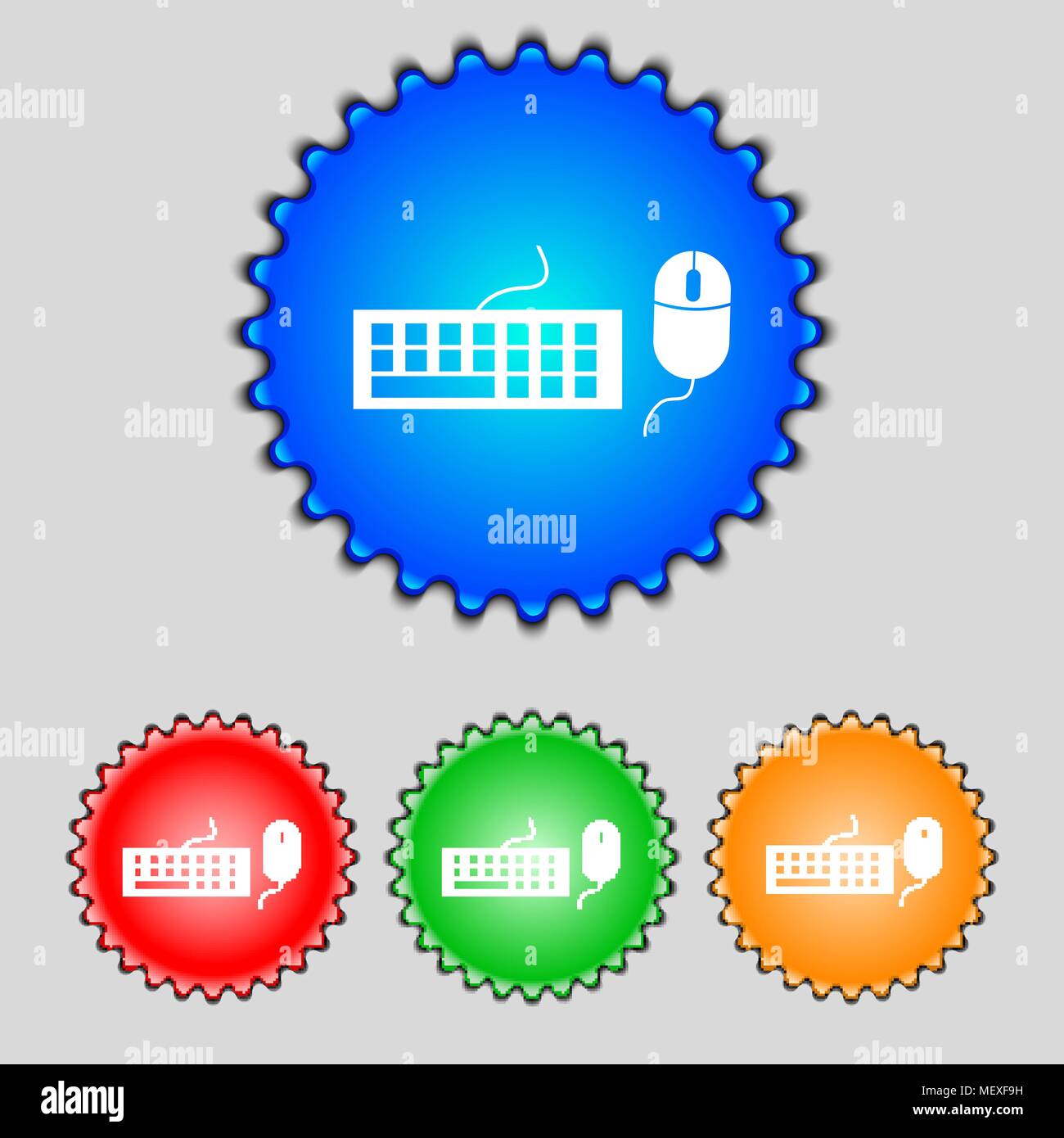 Computer keyboard and mouse Icon. Set colourful buttons. Vector ...