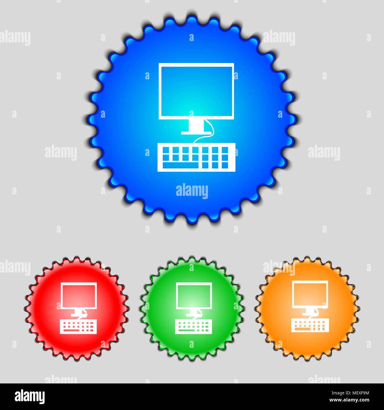 Computer monitor and keyboard Icon. Set colourful buttons. Vector ...