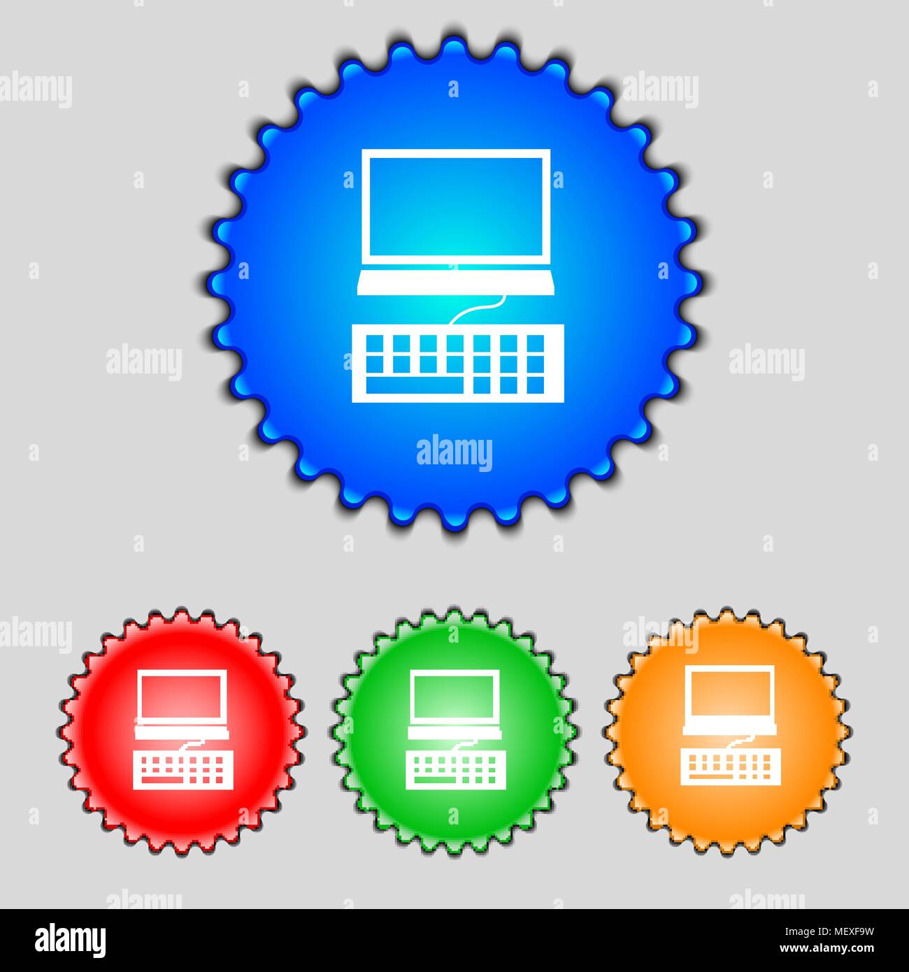 Computer monitor and keyboard Icon. Set colourful buttons. Vector ...