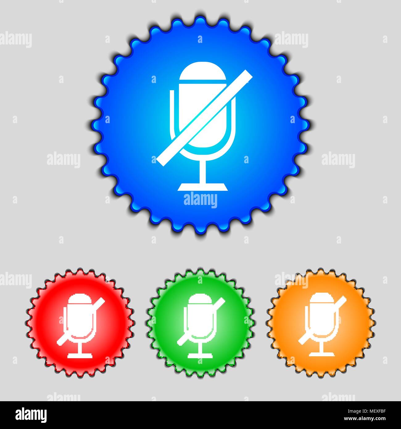No Microphone sign icon. Speaker symbol. Set colourful buttons. Vector ...