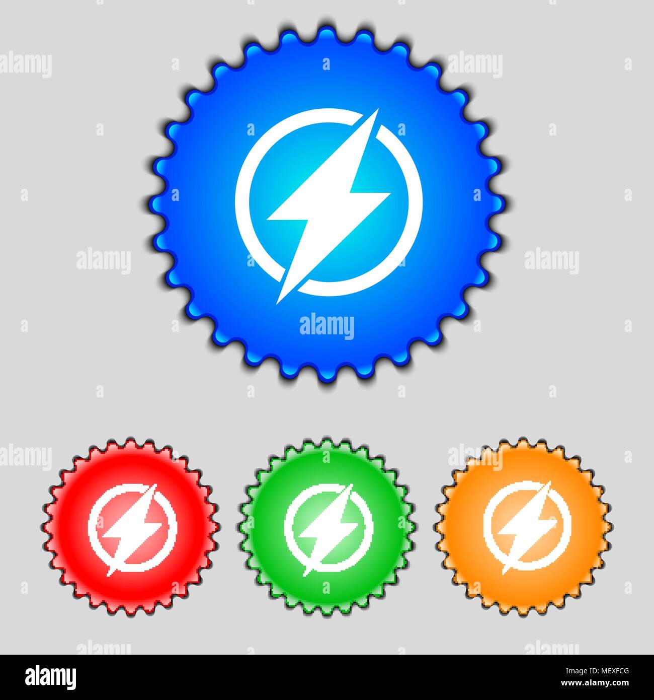 Photo flash sign icon. Lightning symbol. Set of colour buttons. Vector ...