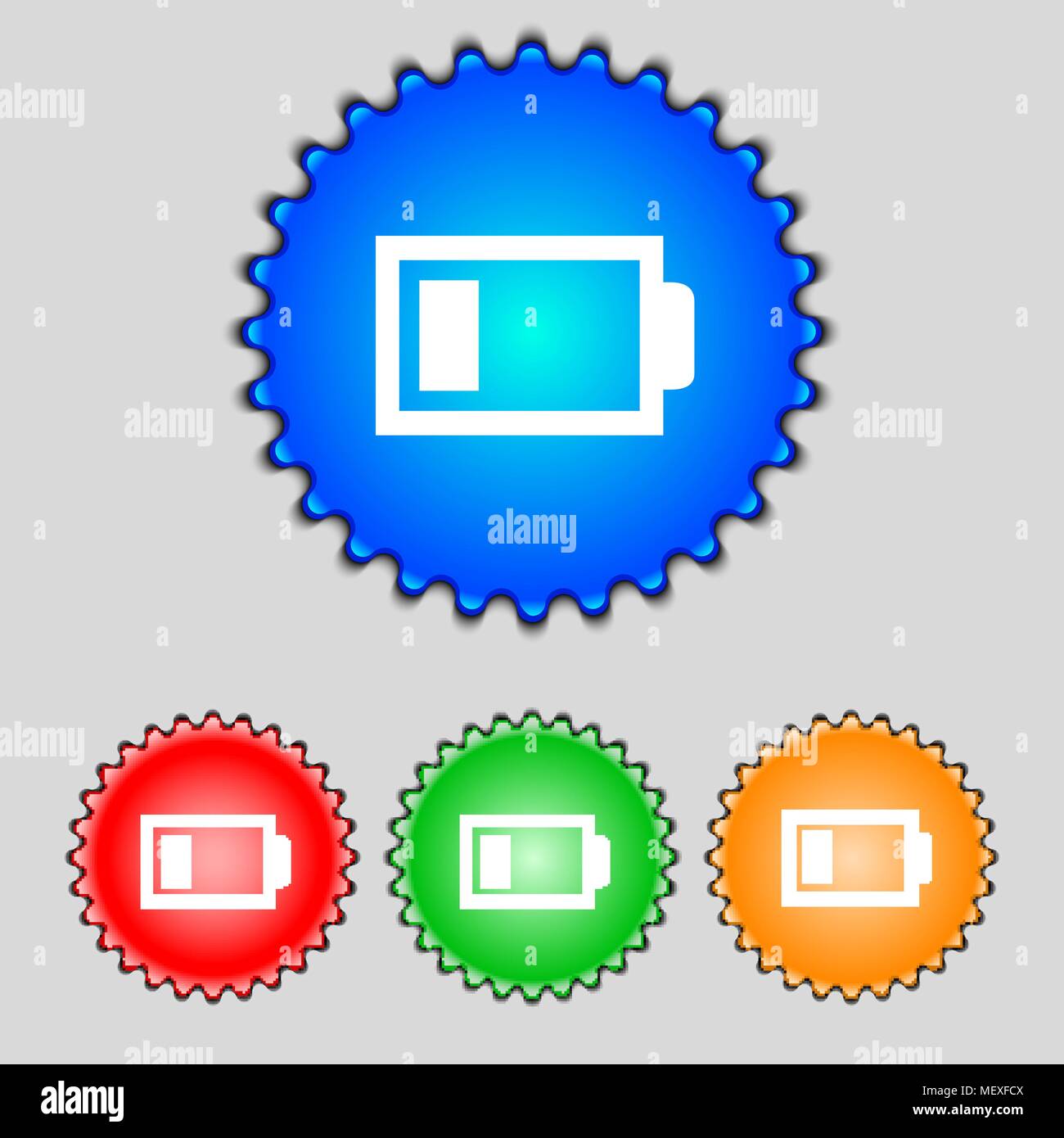 Battery low level sign icon. Electricity symbol. Set of colour buttons ...