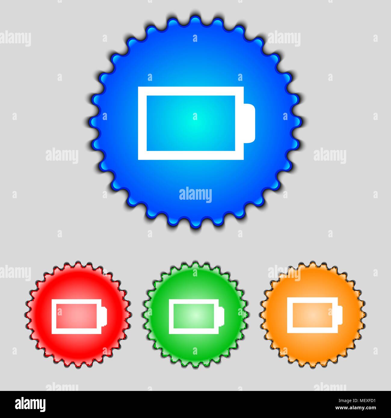 Battery empty sign icon. Low electricity symbol. Set of colour buttons ...