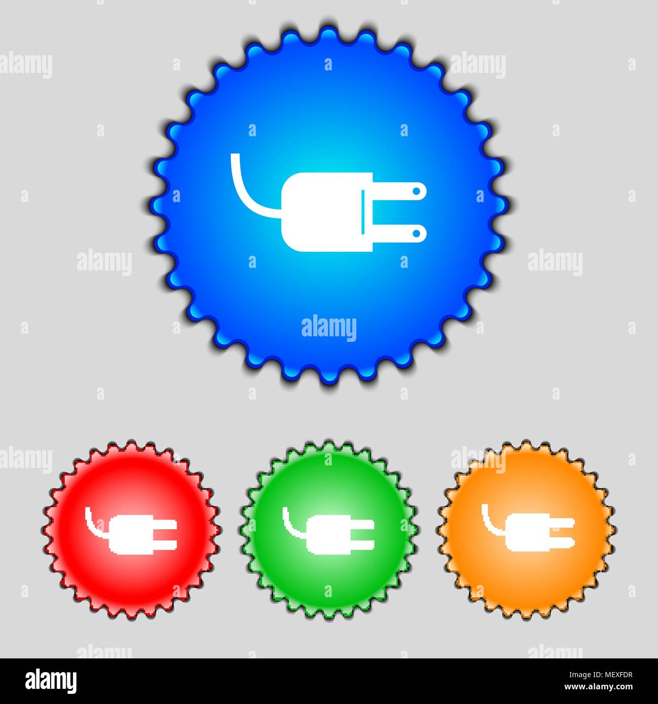 Electric plug sign icon. Power energy symbol. Set colour buttons ...