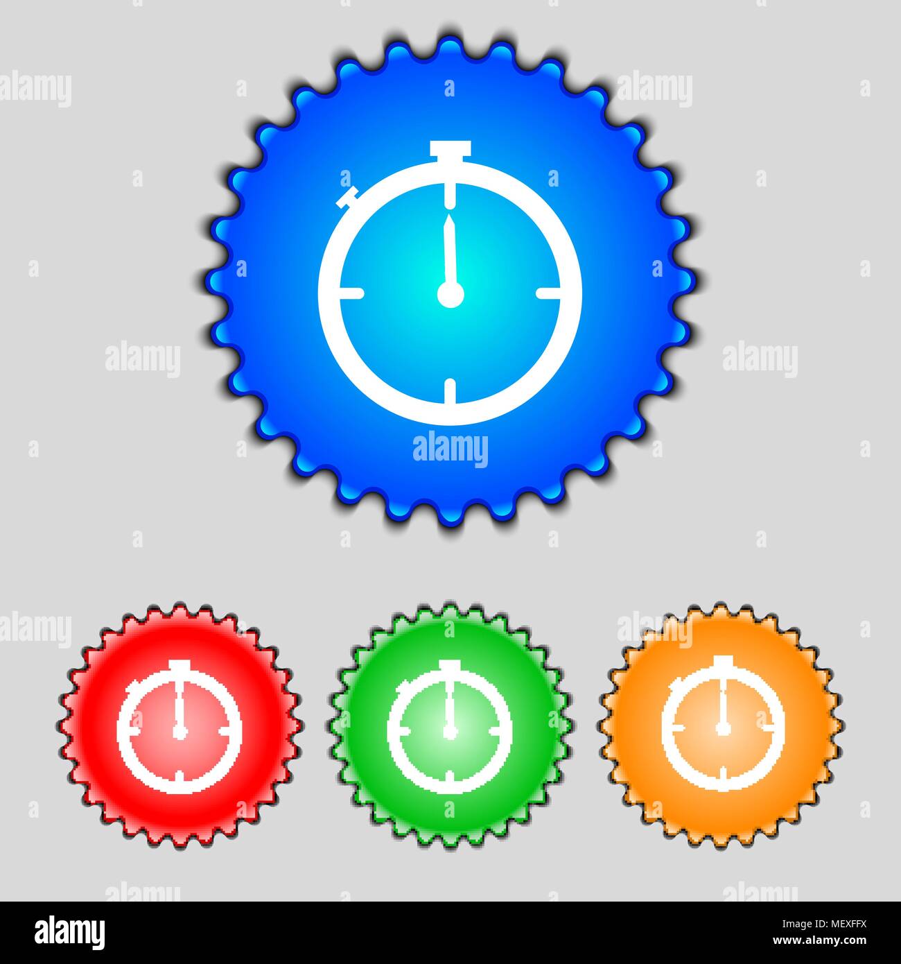 Timer sign icon. Stopwatch symbol. Set of colourful buttons. Vector ...