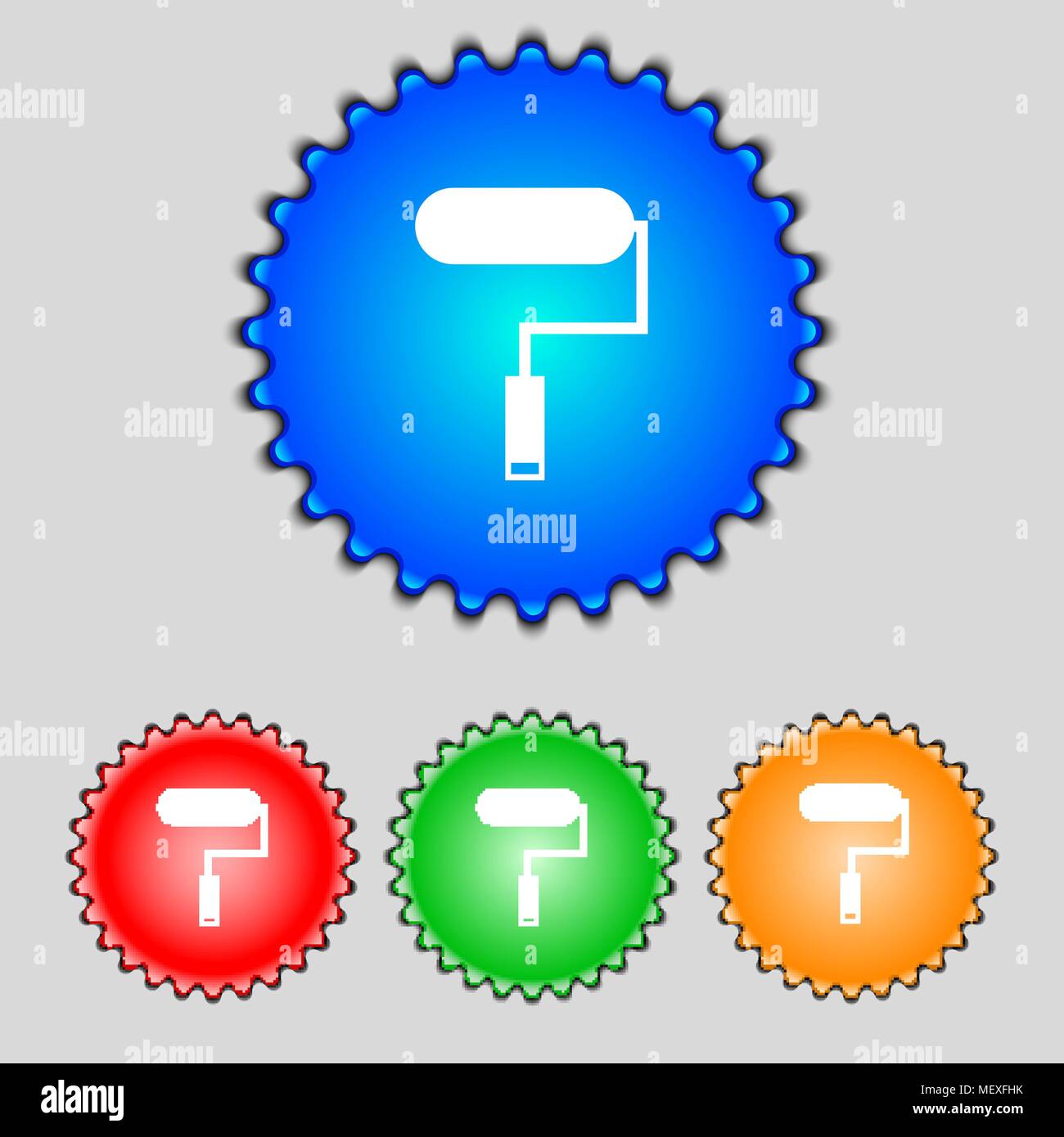 Paint roller sign icon. Painting tool symbol. Set of colored buttons ...