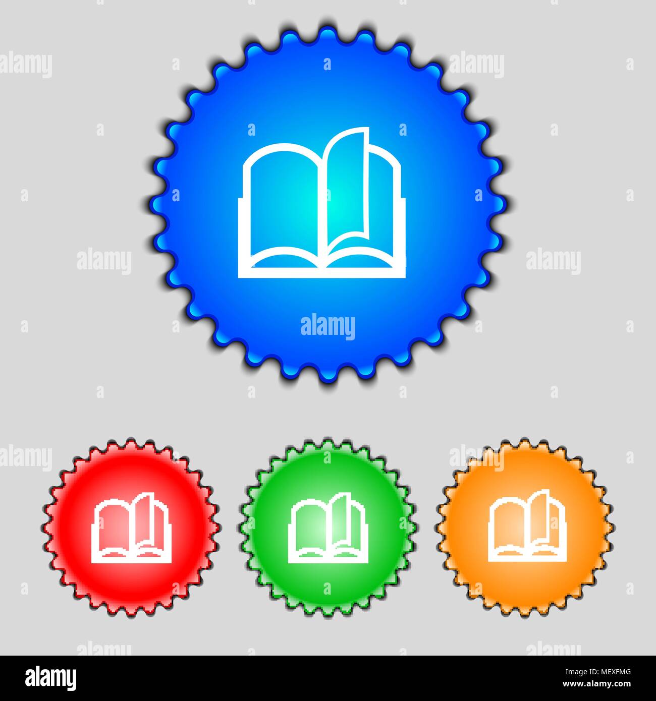Book sign icon. Open book symbol. Set of colored buttons. Vector ...