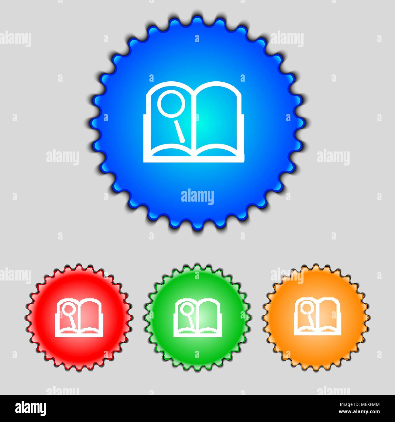 Book sign icon. Open book symbol. Set of colored buttons. Vector ...