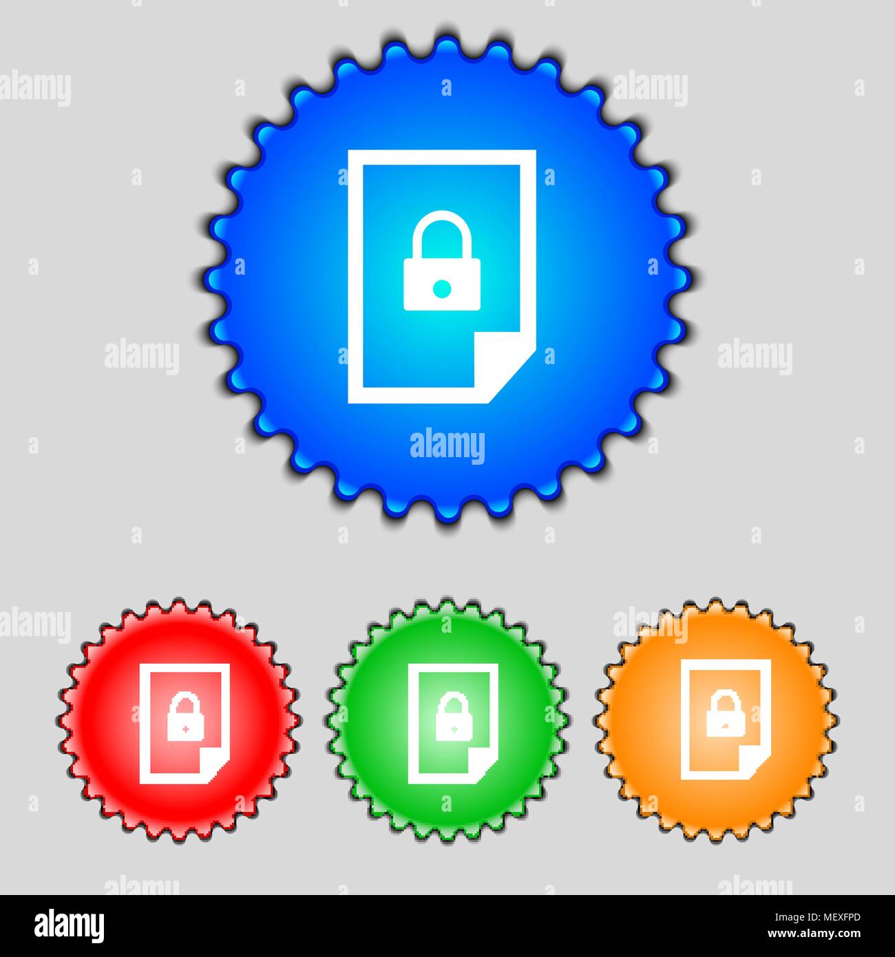 File locked icon sign. Set of coloured buttons. Vector illustration ...