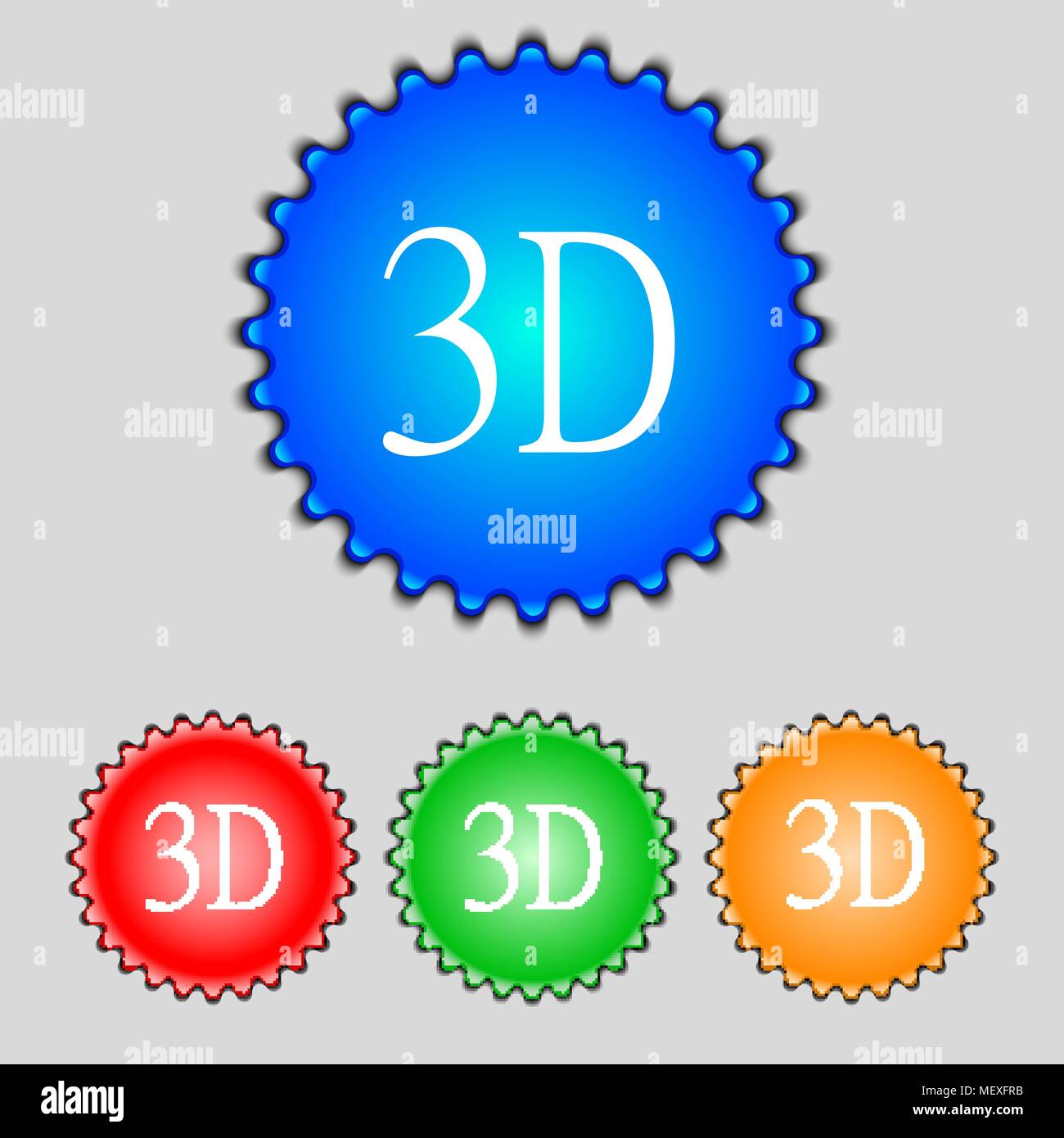 3D sign icon. 3D New technology symbol. Set of colour buttons. Vector ...