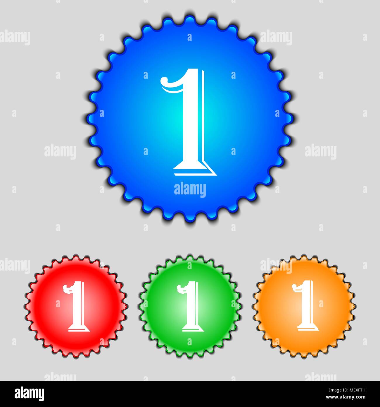 First place award sign. Winner symbol. Step one. Set of coloured ...