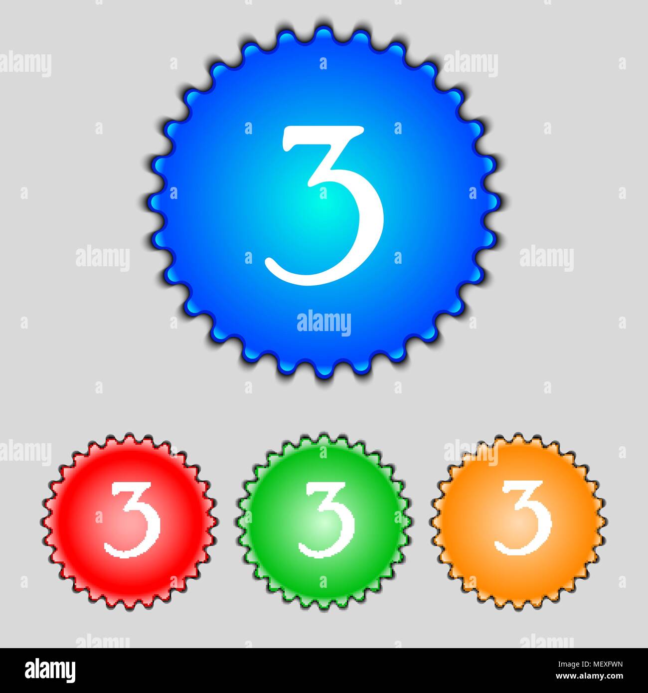 Third place award sign. Winner symbol. Step three. Set of coloured ...