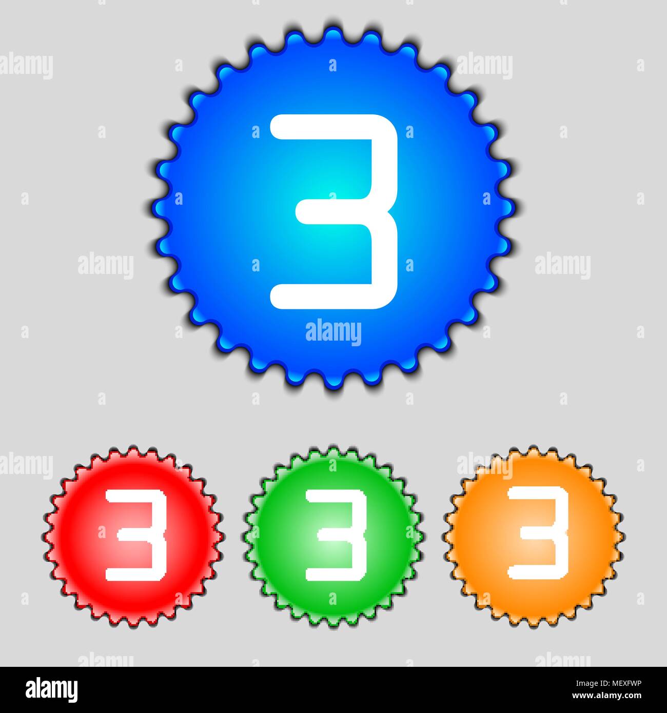 Third place award sign. Winner symbol. Step three. Set of coloured ...