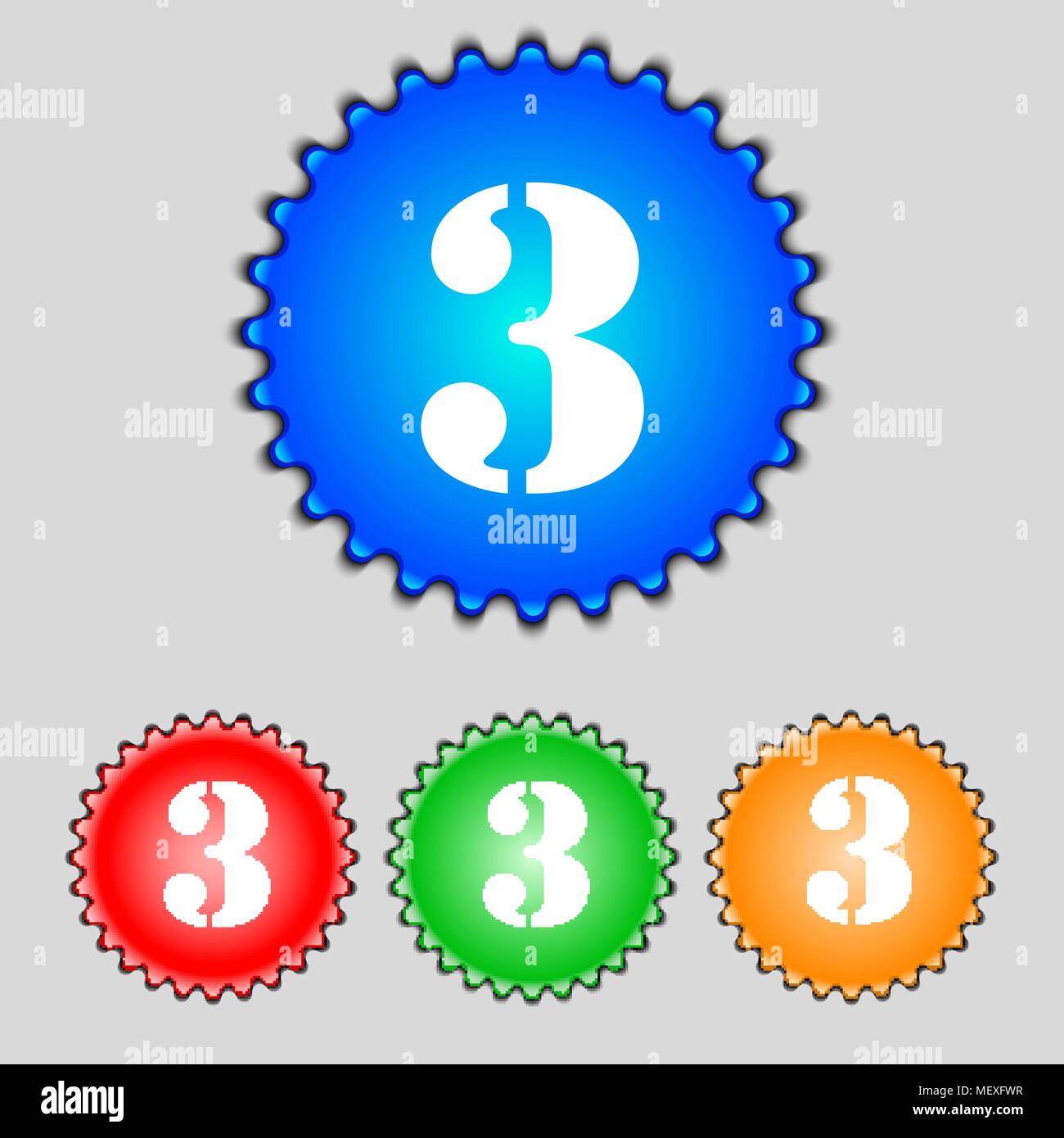 Third place award sign. Winner symbol. Step three. Set of coloured ...