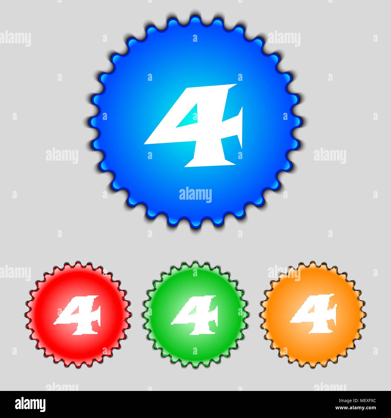 number four icon sign. Set of coloured buttons. Vector illustration ...