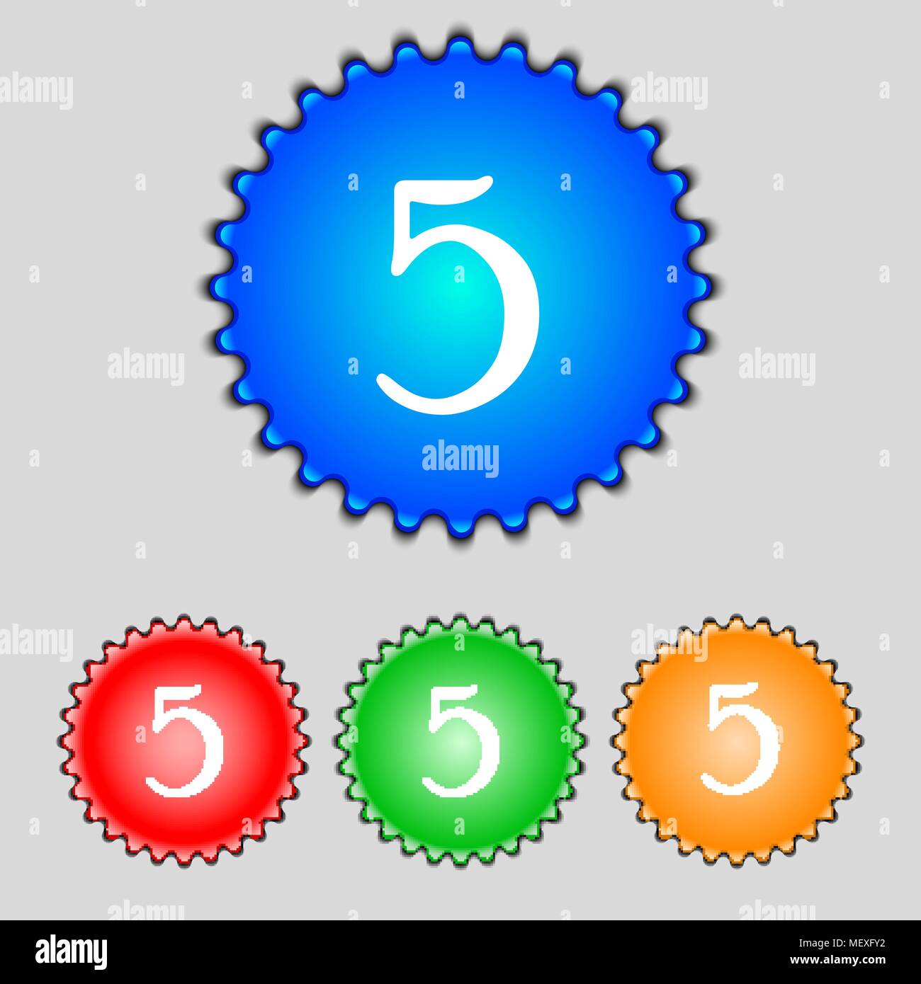 number five icon sign. Set of coloured buttons. Vector illustration ...