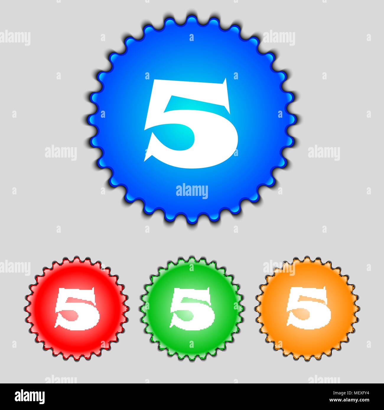 number five icon sign. Set of coloured buttons. Vector illustration ...