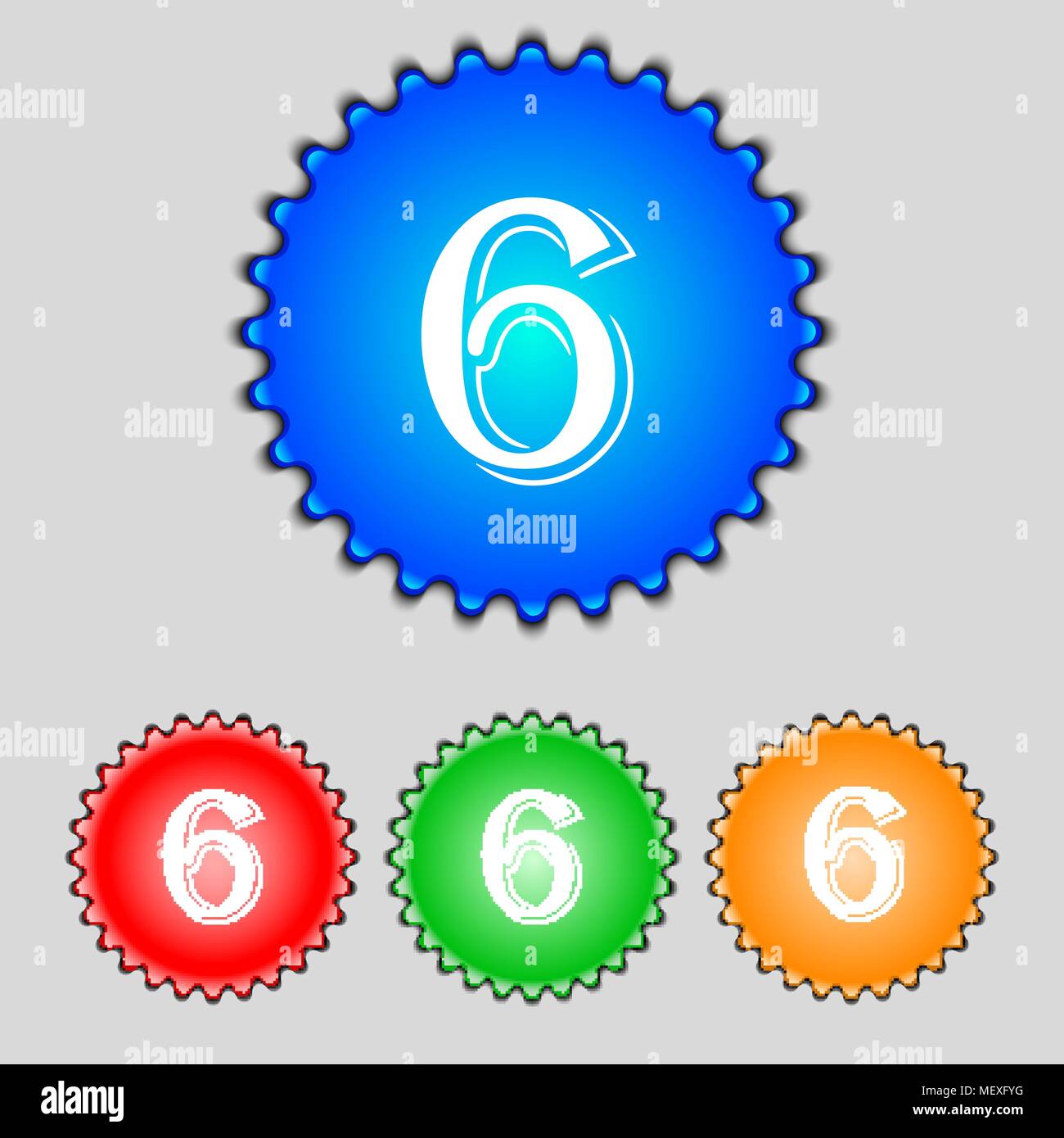 number six icon sign. Set of coloured buttons. Vector illustration ...