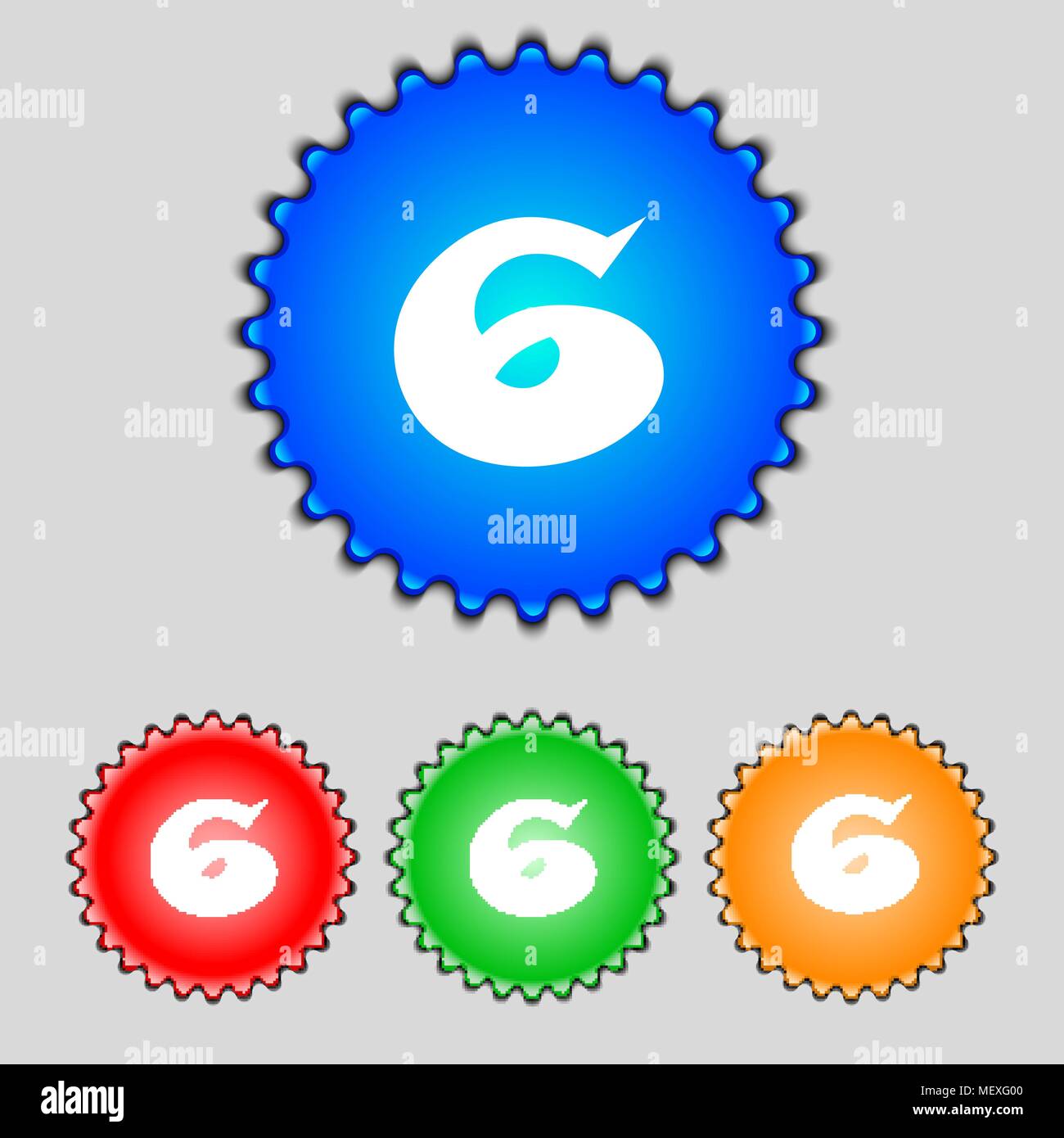 number six icon sign. Set of coloured buttons. Vector illustration ...