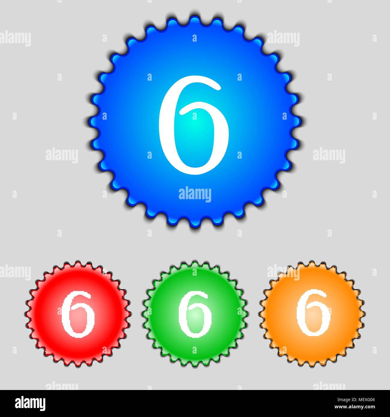 number six icon sign. Set of coloured buttons. Vector illustration ...
