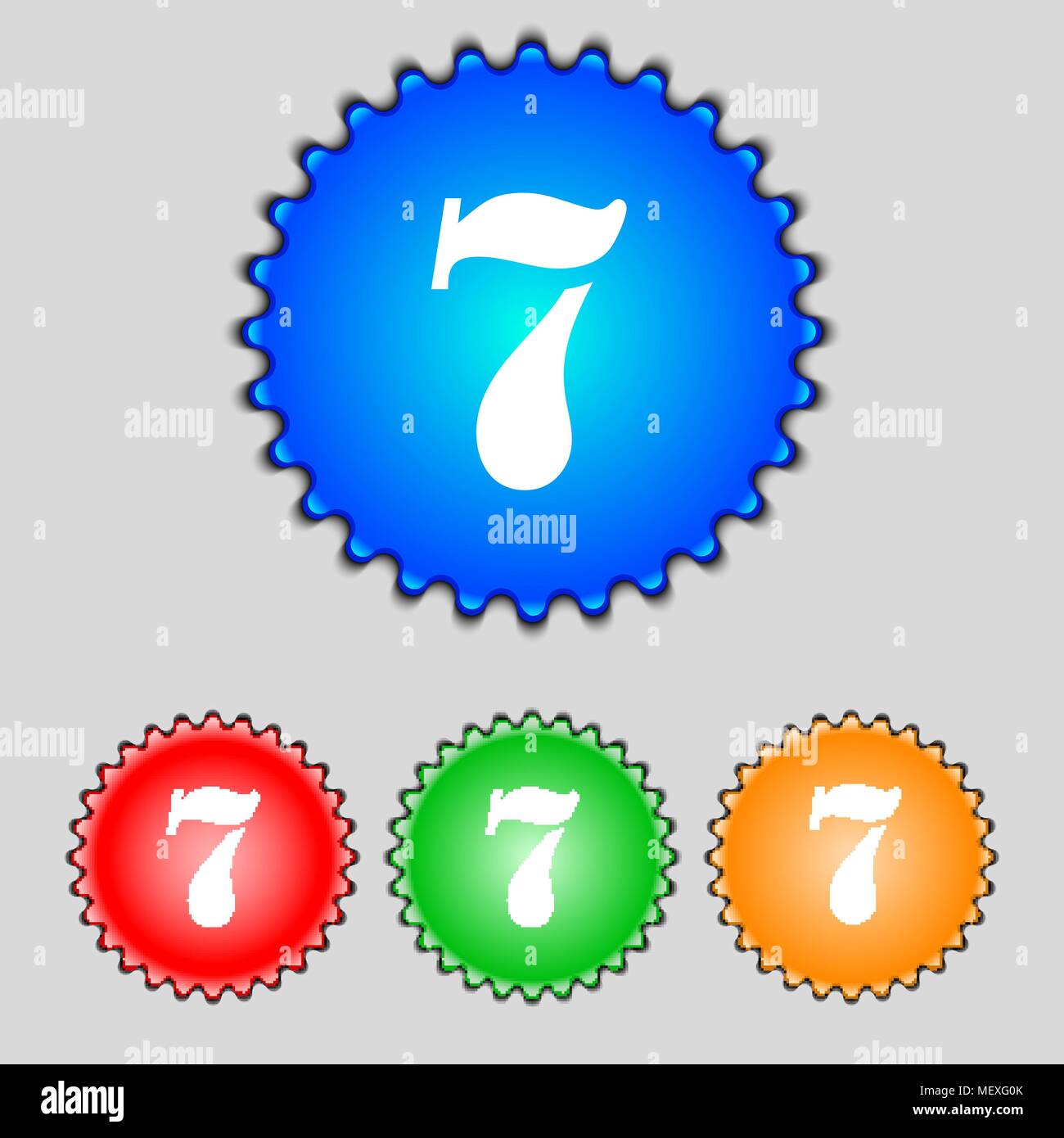 number seven icon sign. Set of coloured buttons. Vector illustration ...