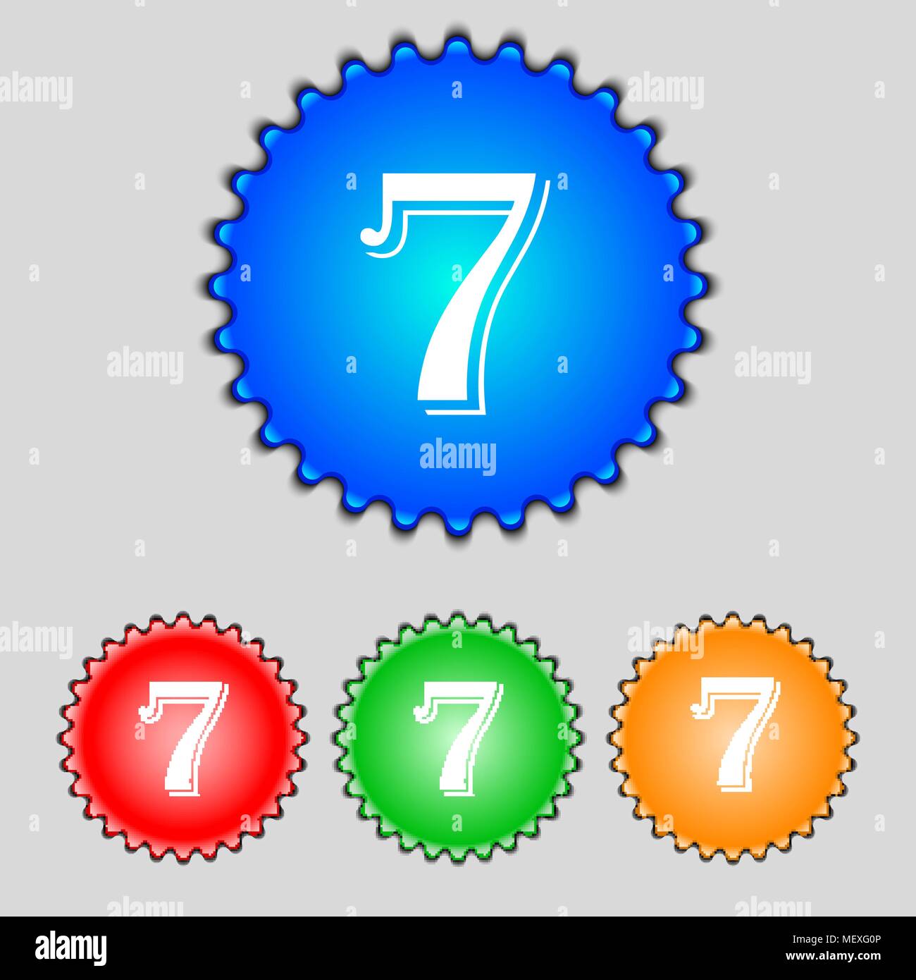 number seven icon sign. Set of coloured buttons. Vector illustration ...