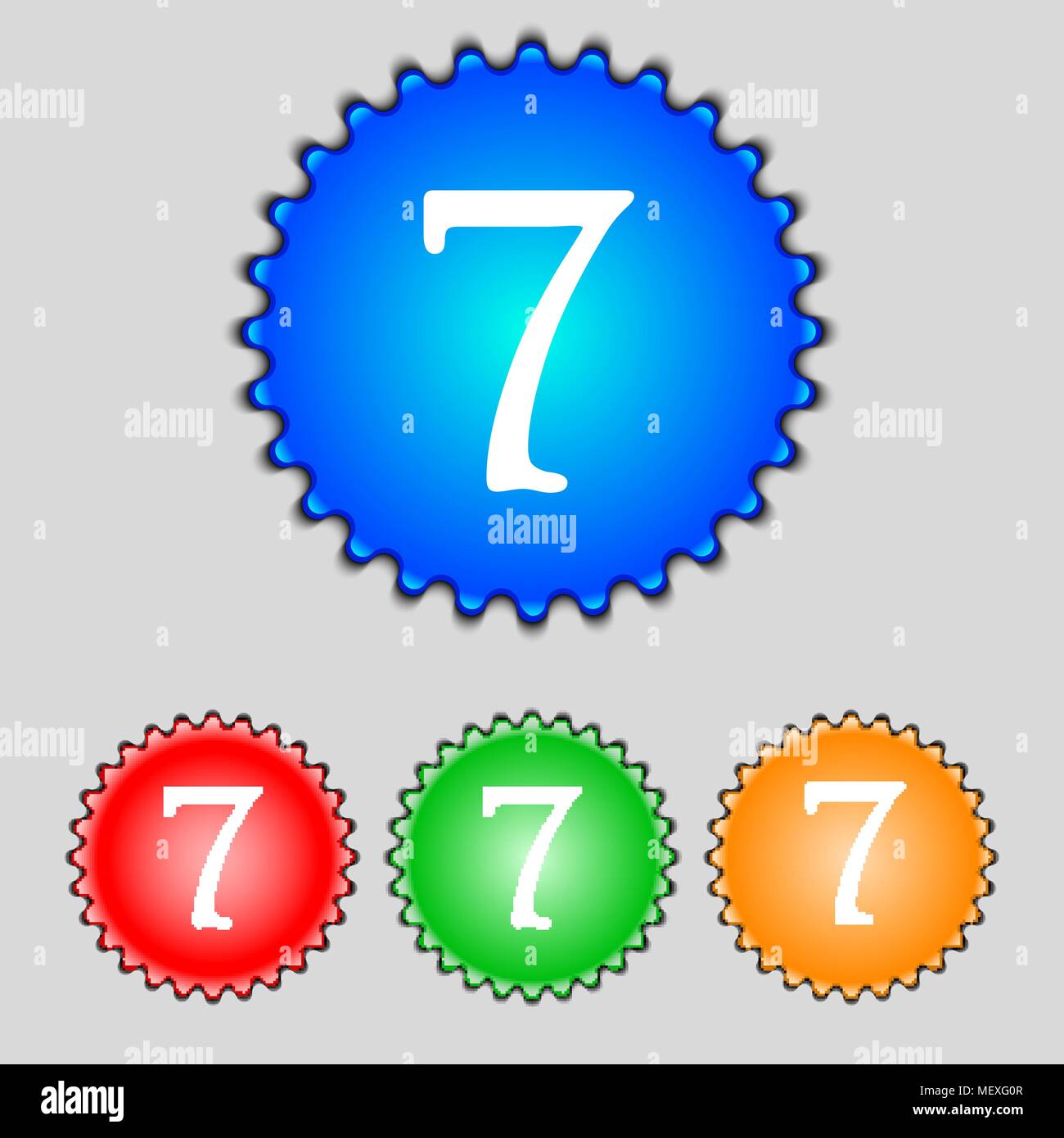 number seven icon sign. Set of coloured buttons. Vector illustration ...