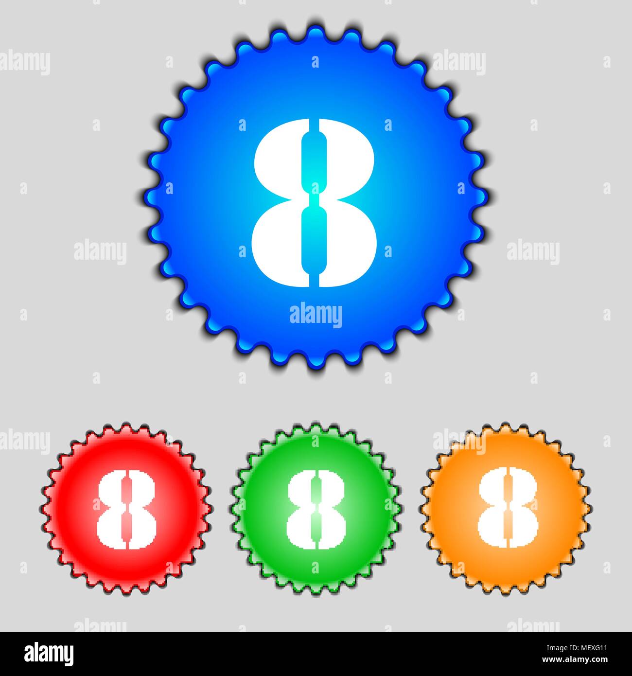 number Eight icon sign. Set of coloured buttons. Vector illustration ...