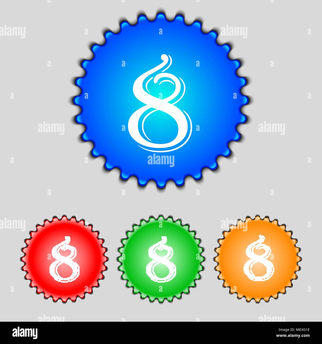 number Eight icon sign. Set of coloured buttons. Vector illustration ...