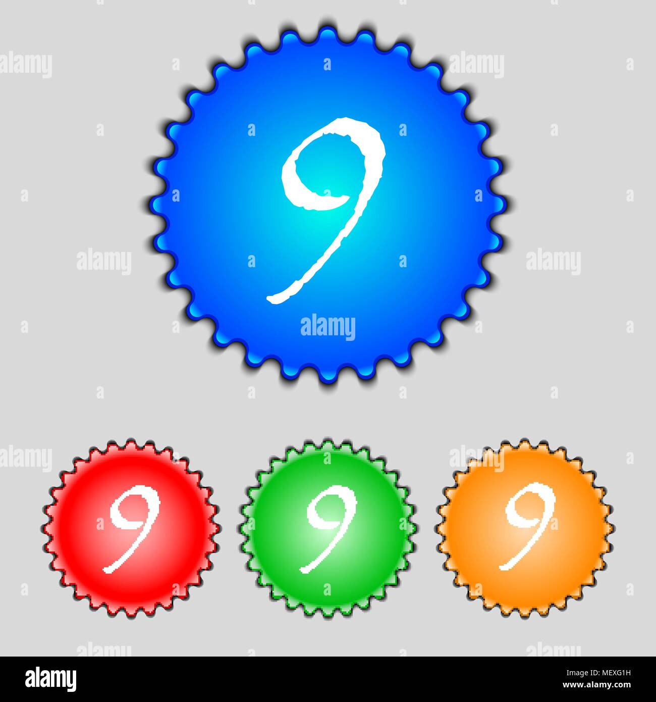 number Nine icon sign. Set of coloured buttons. Vector illustration ...
