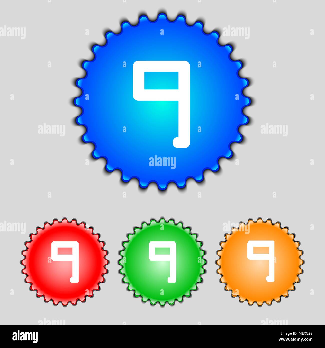 number Nine icon sign. Set of coloured buttons. Vector illustration ...