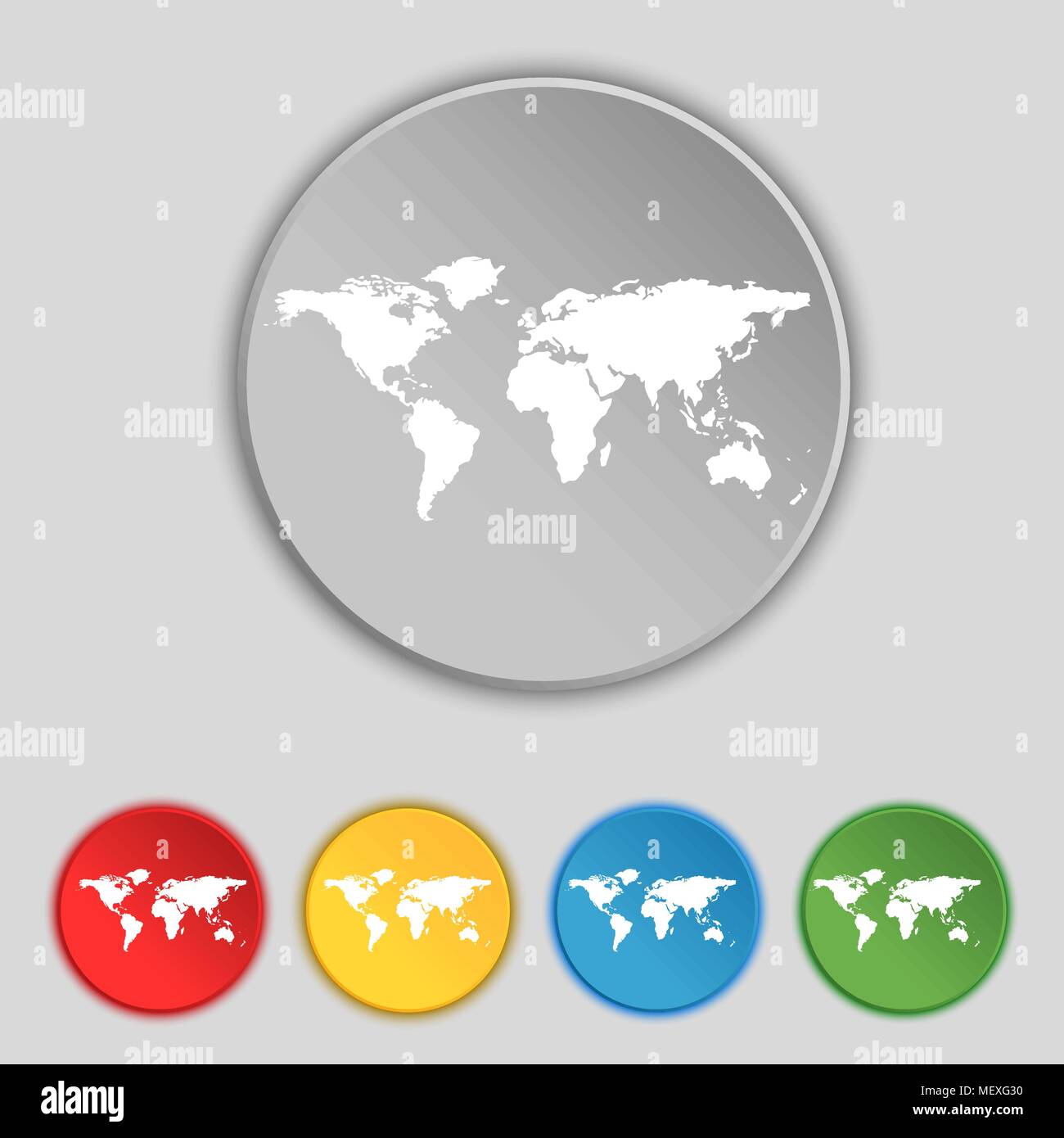 Globe sign icon. World map geography symbol. Set colourful buttons ...